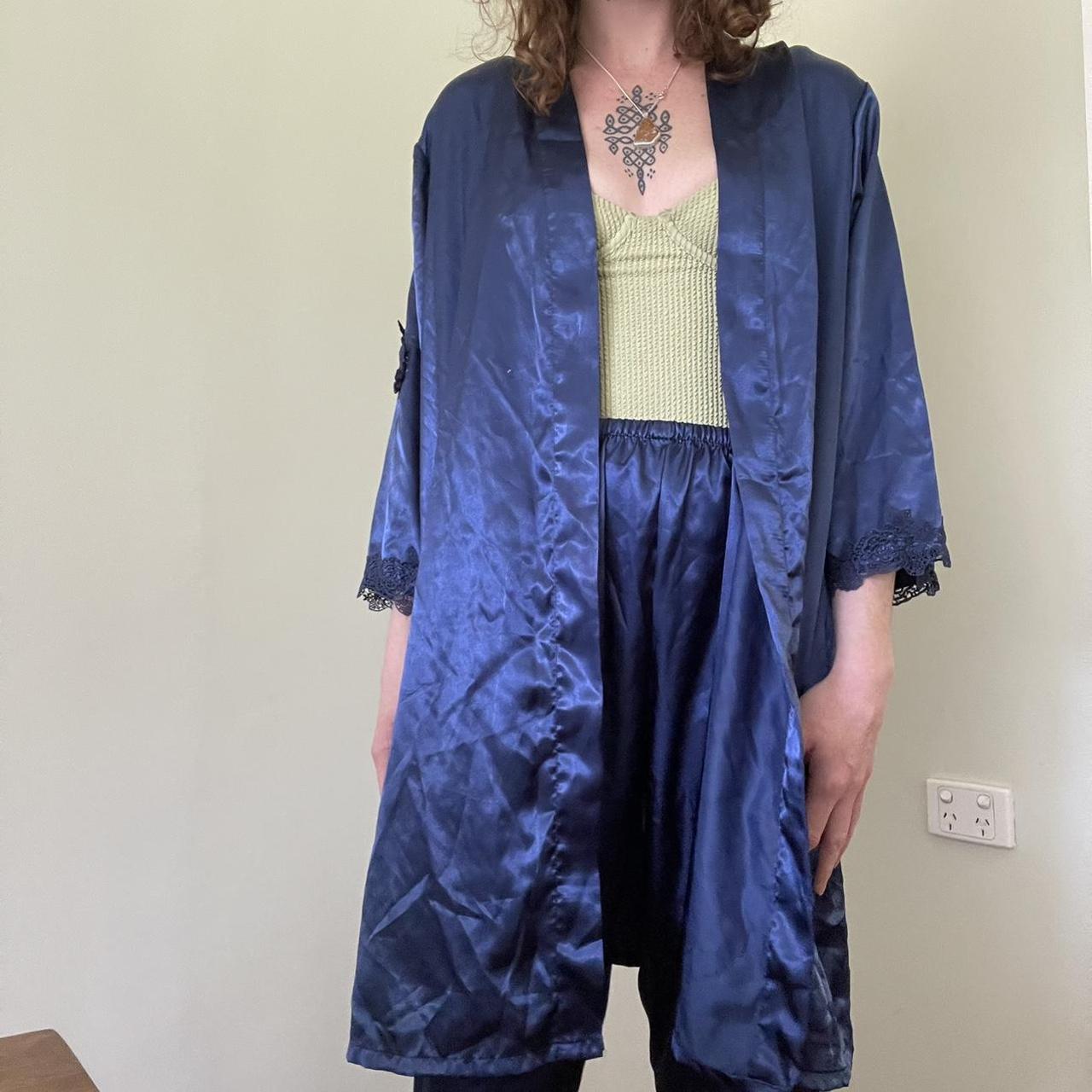 Silk navy blue robe. Free size up to XXL. $15 on own... - Depop