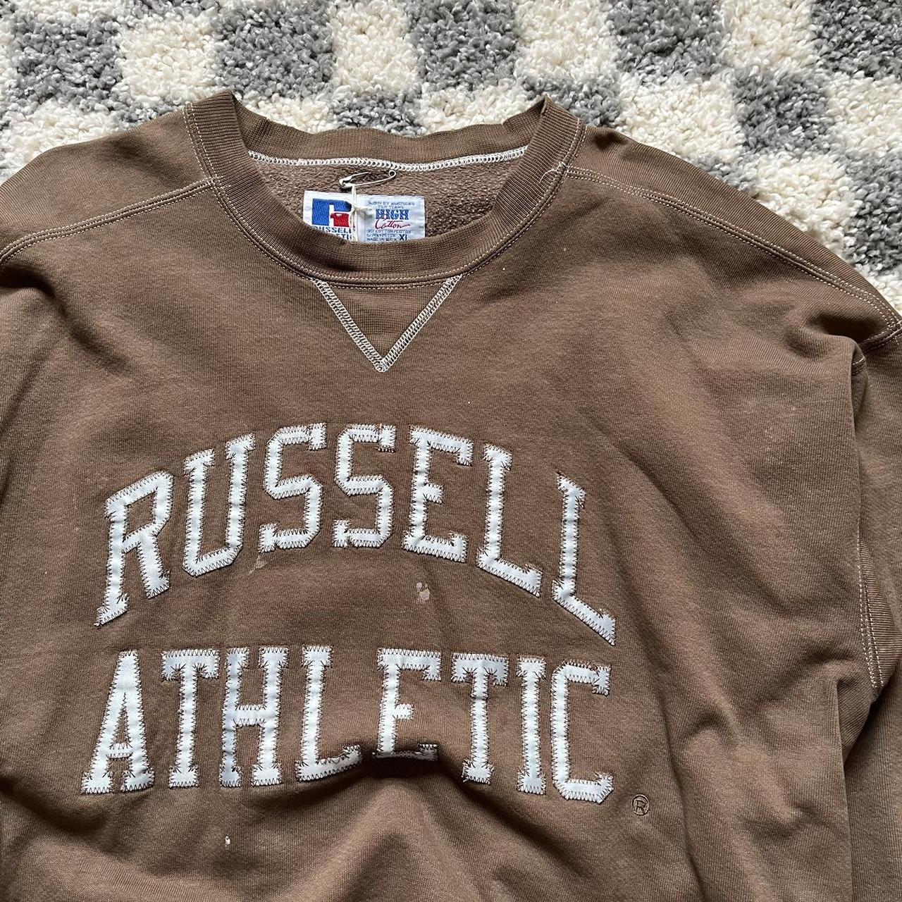 Vintage Russell Athletic sweatshirt Brown Big... - Depop