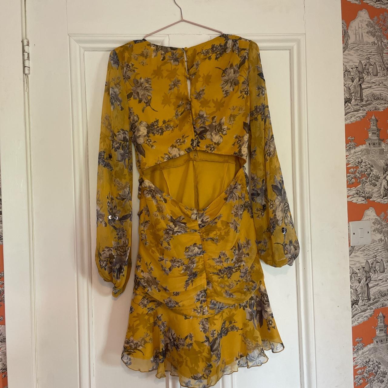 ASOS Yellow floral chiffon dress with ruched waist,... - Depop