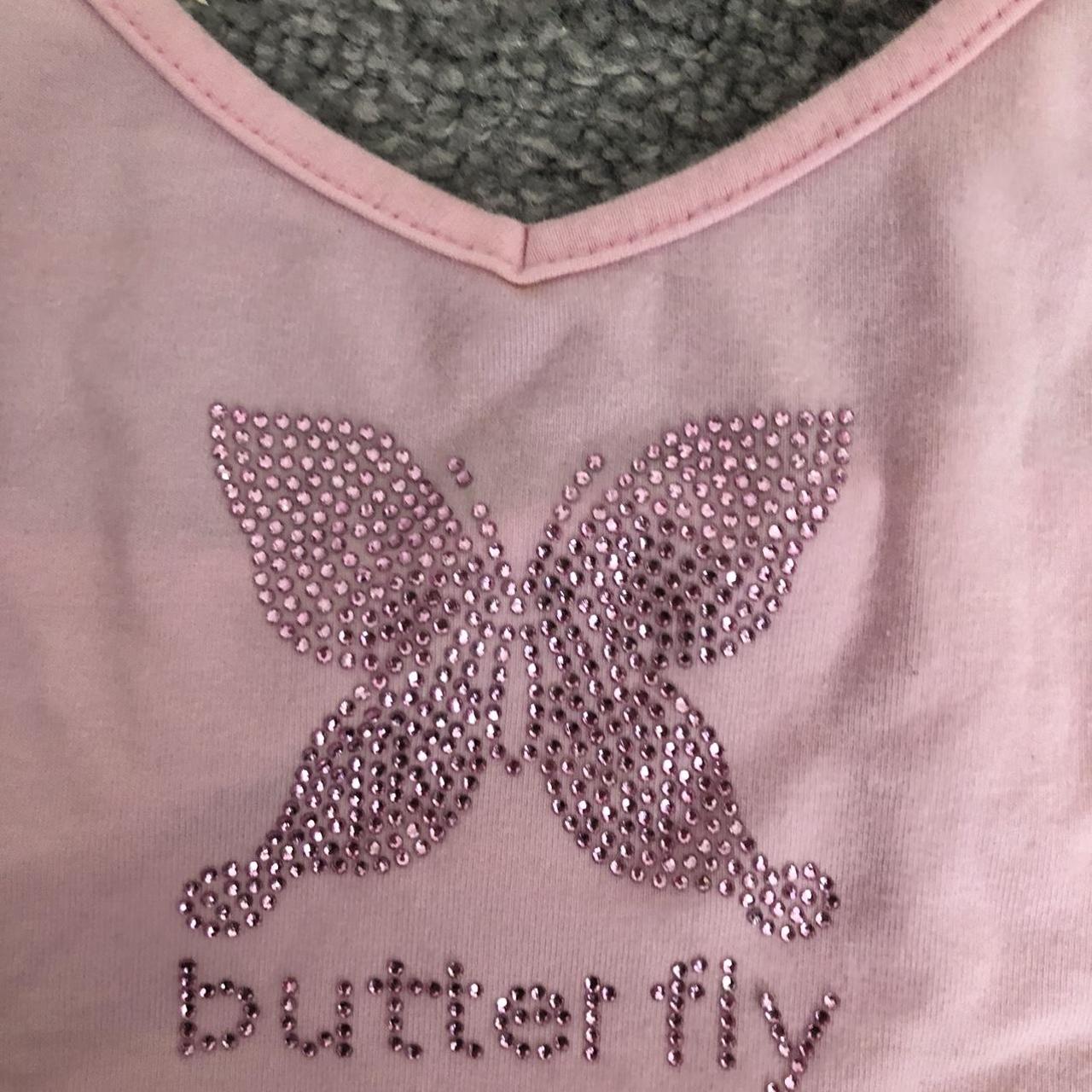 Pink diamonte butterfly top So cute and girly! - Depop