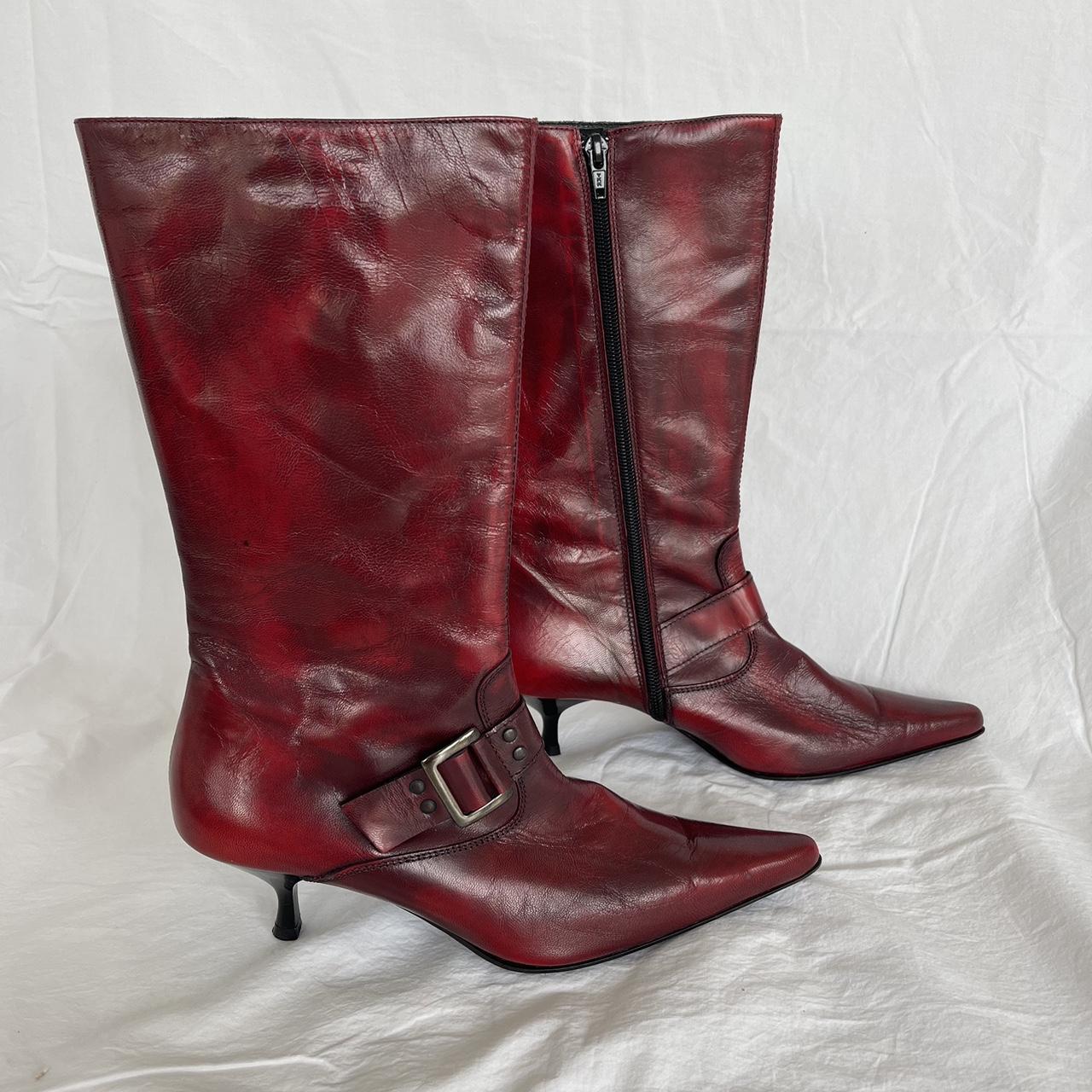 Women's Red and Burgundy Boots | Depop