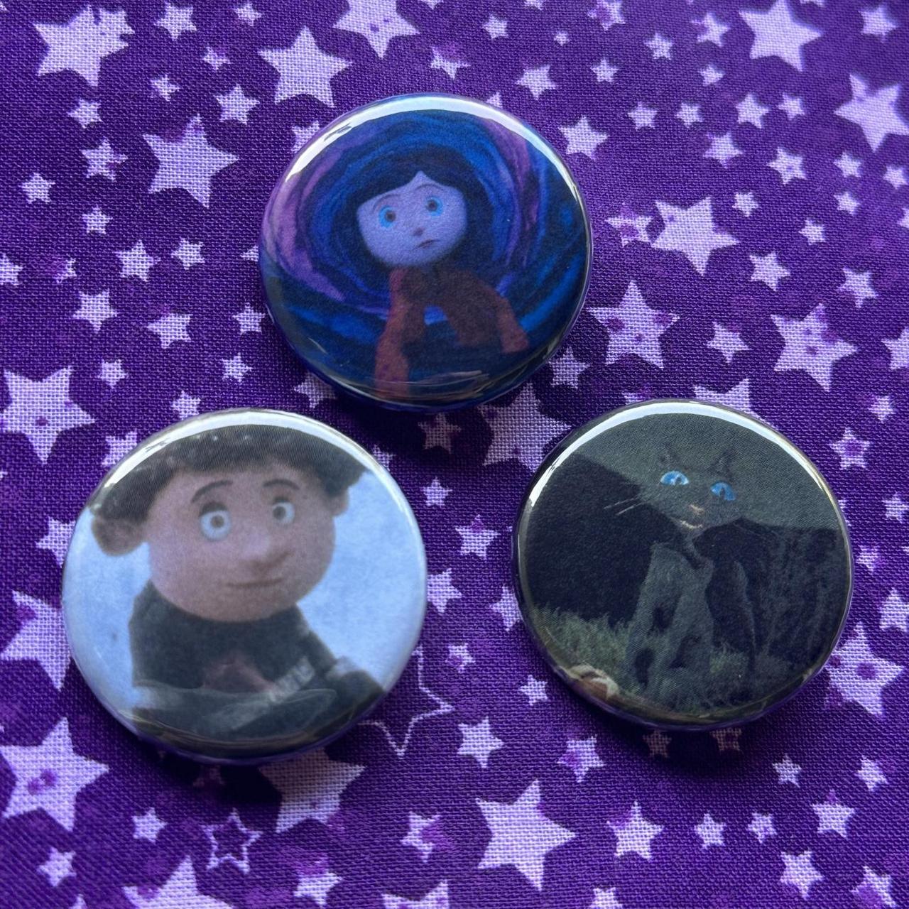 coraline 1.25” metal button pins 💜 price is for all... - Depop