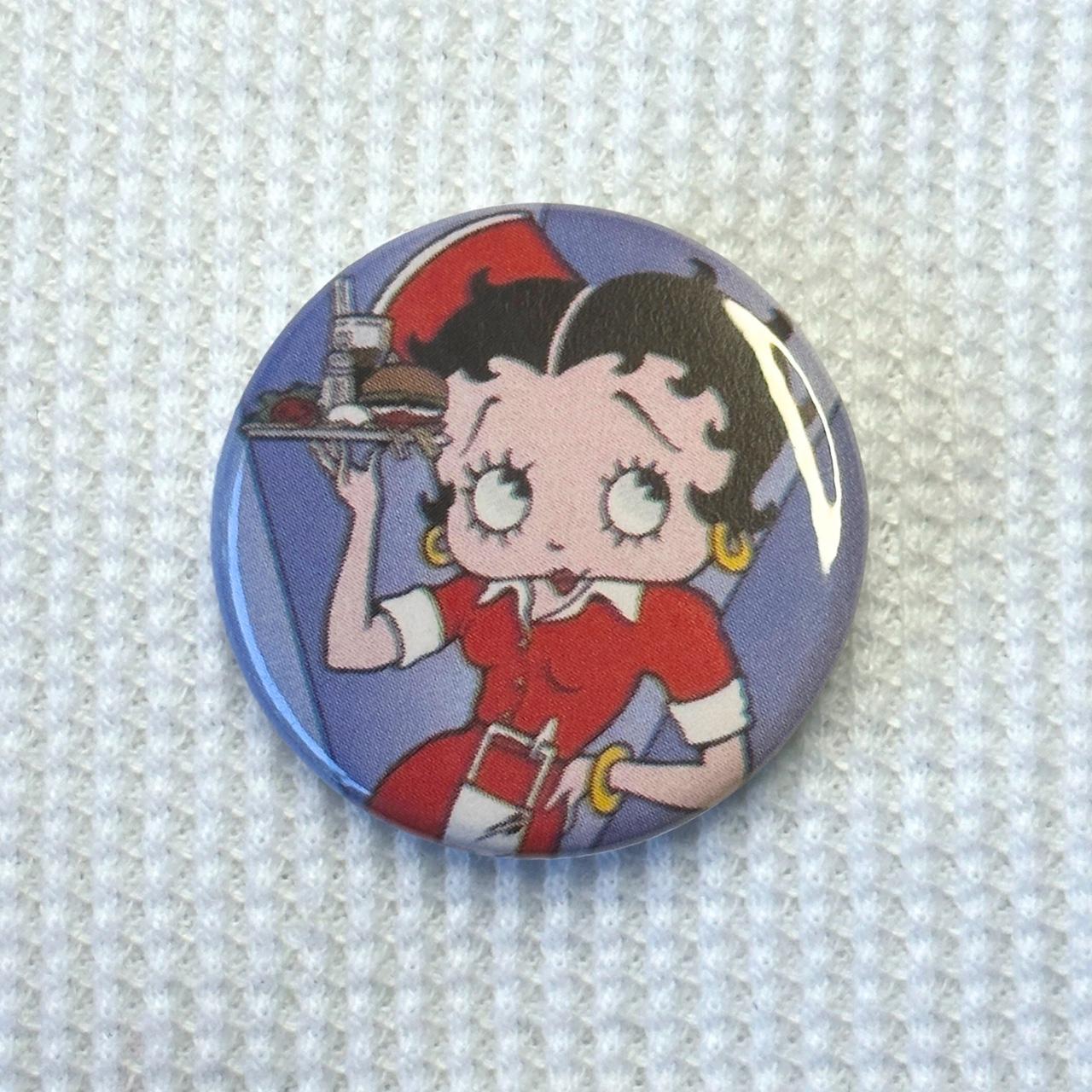 betty boop server 1.25” handmade metal button pin... - Depop
