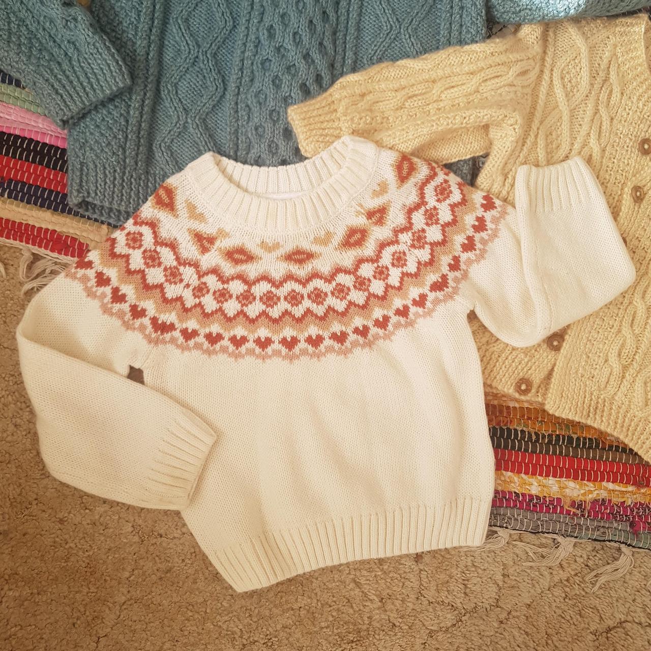 ARAN Fair Isle Style Child's Jumper Size 4. Colors... - Depop