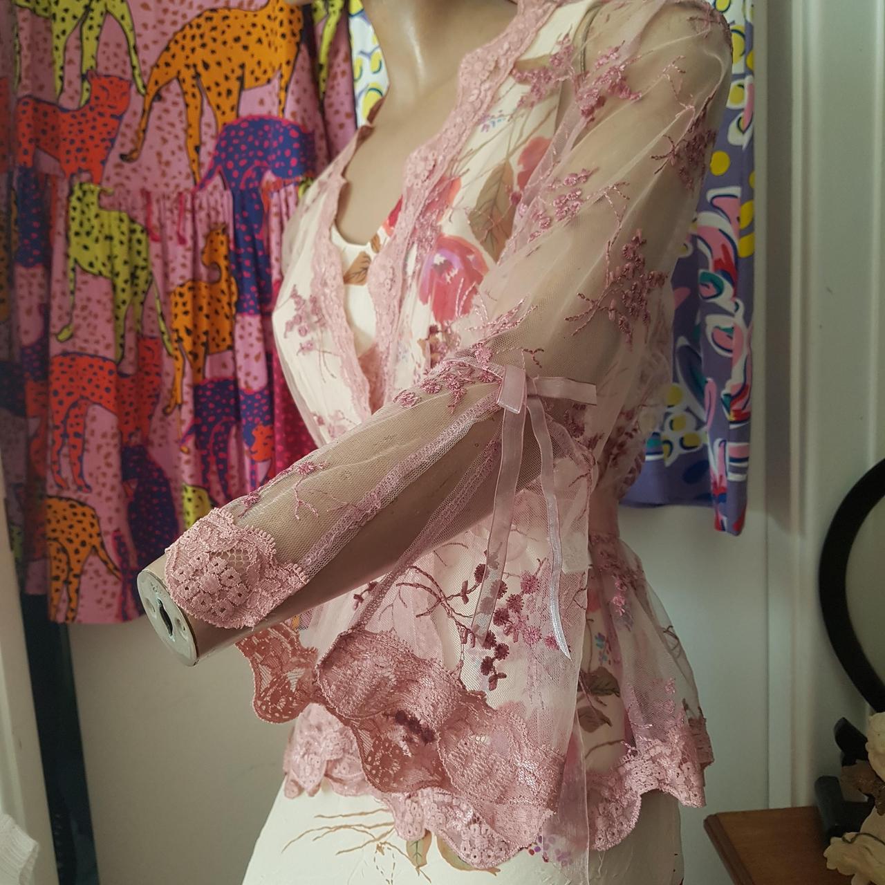 Sheer Floral Netting L/S Over Top Open Front with... - Depop