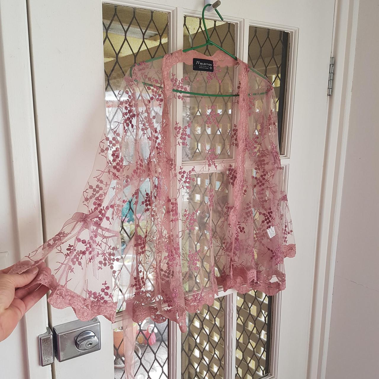 Sheer Floral Netting L/S Over Top Open Front with... - Depop