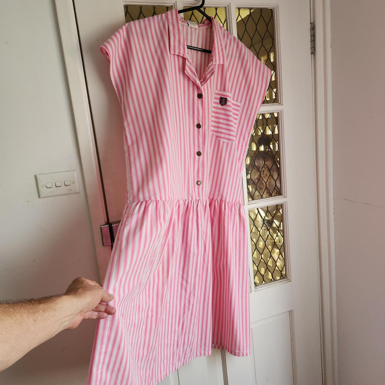 VINTAGE 80s TARGET Pink & White Striped Sleeveless... - Depop