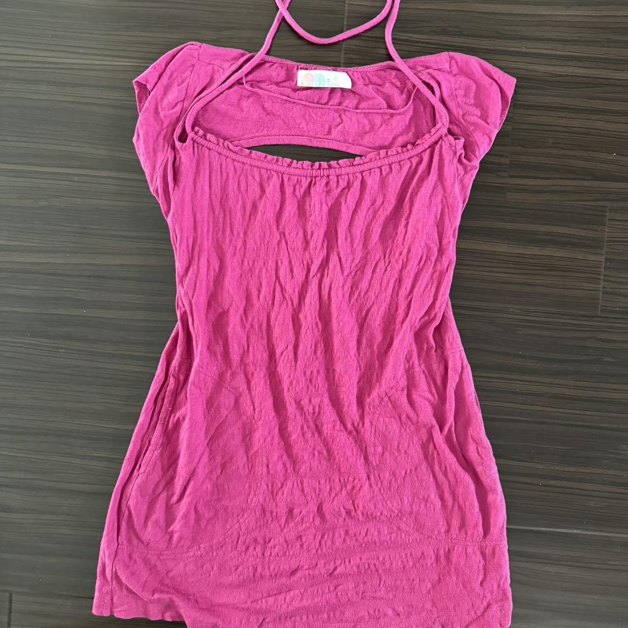 free people hot pink beach coverup/dress, size extra... - Depop