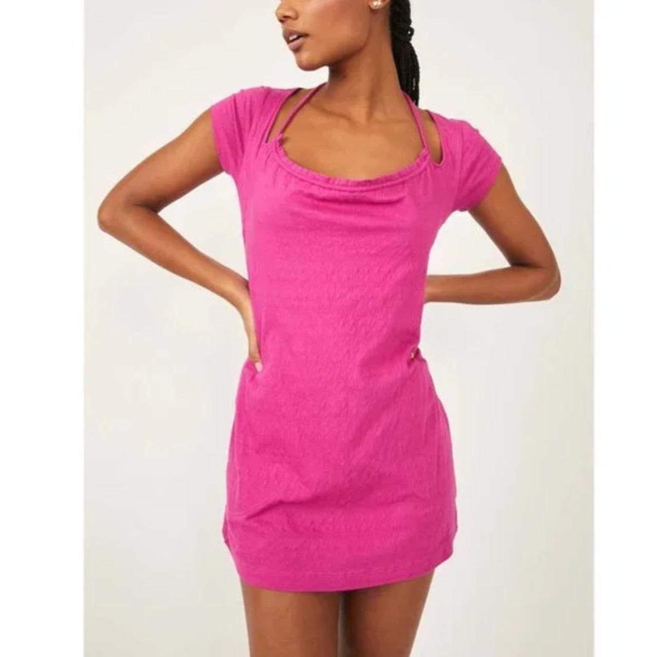 free people hot pink beach coverup/dress, size extra... - Depop