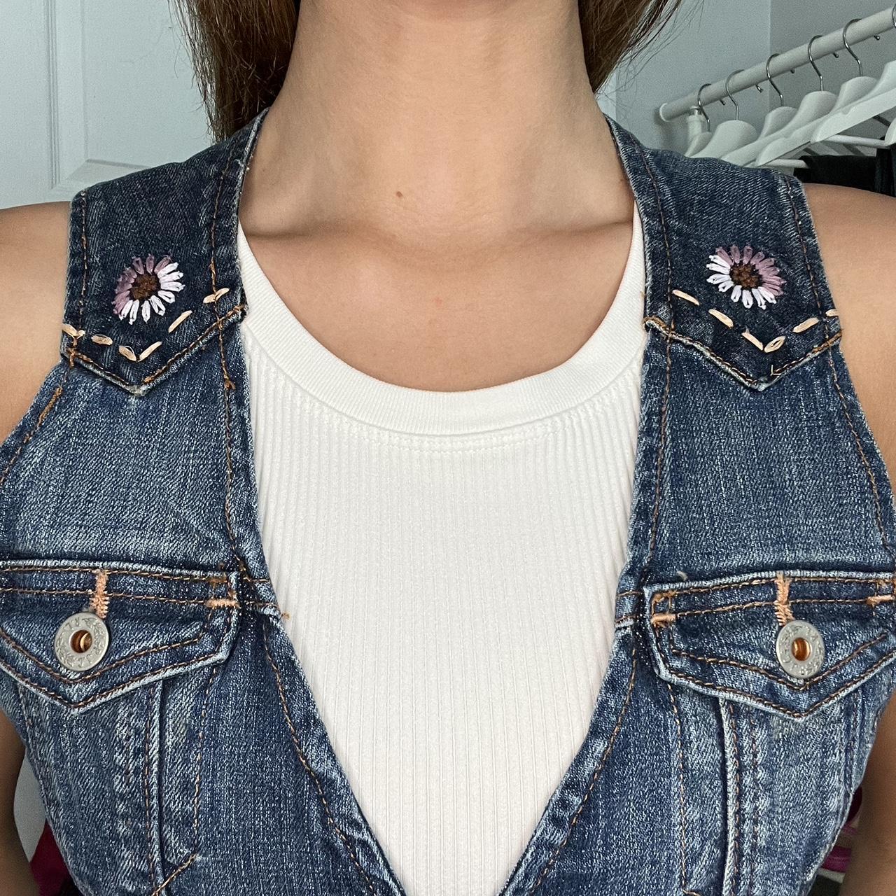 Polo Jeans Co. denim vest with flower... - Depop