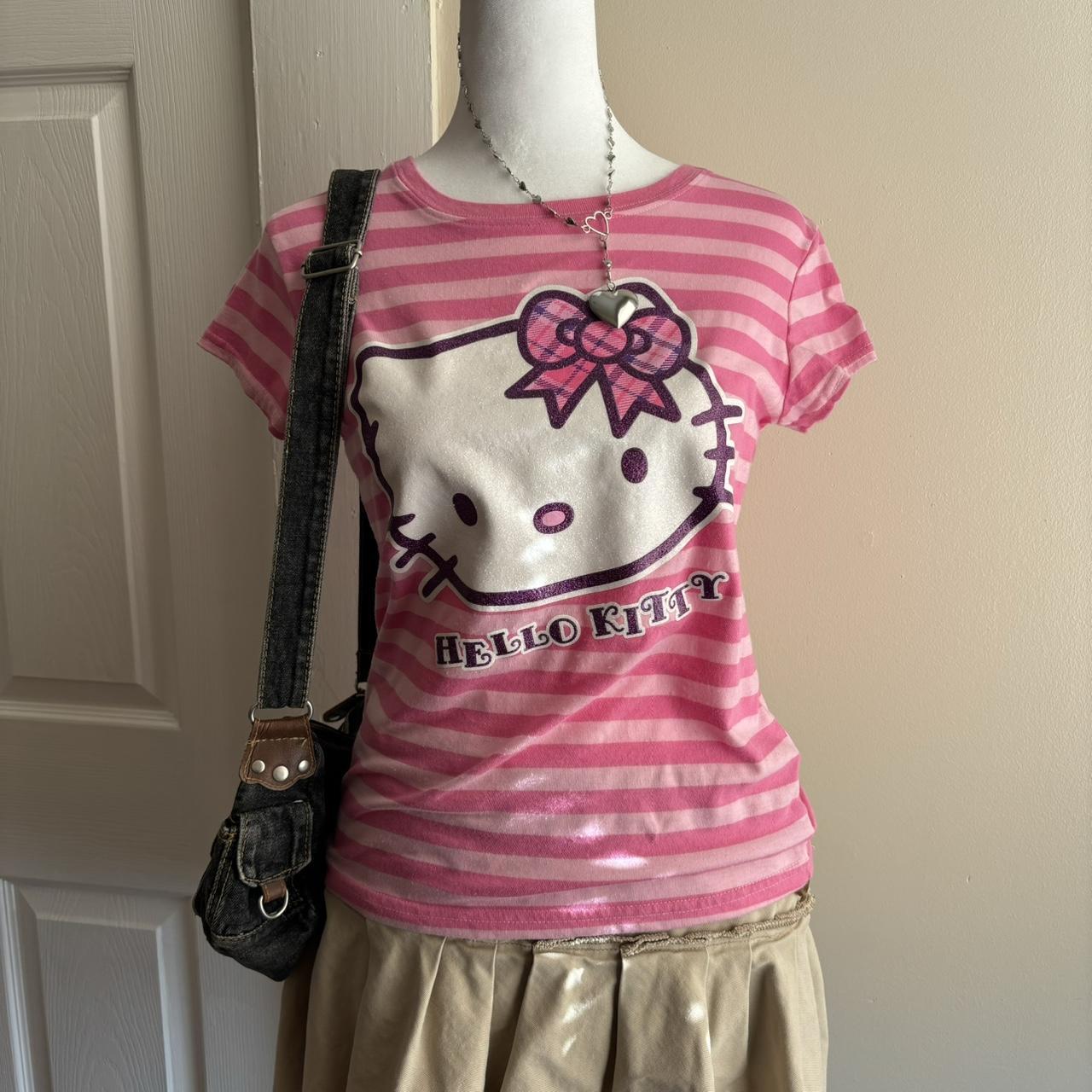 so adorable vintage 2008 hello kitty pink striped... | Depop