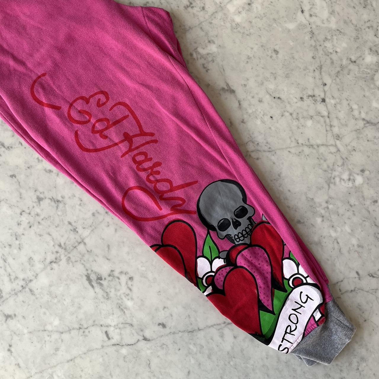 Y2k Ed Hardy pink and grey sweatpants - super cute!... - Depop