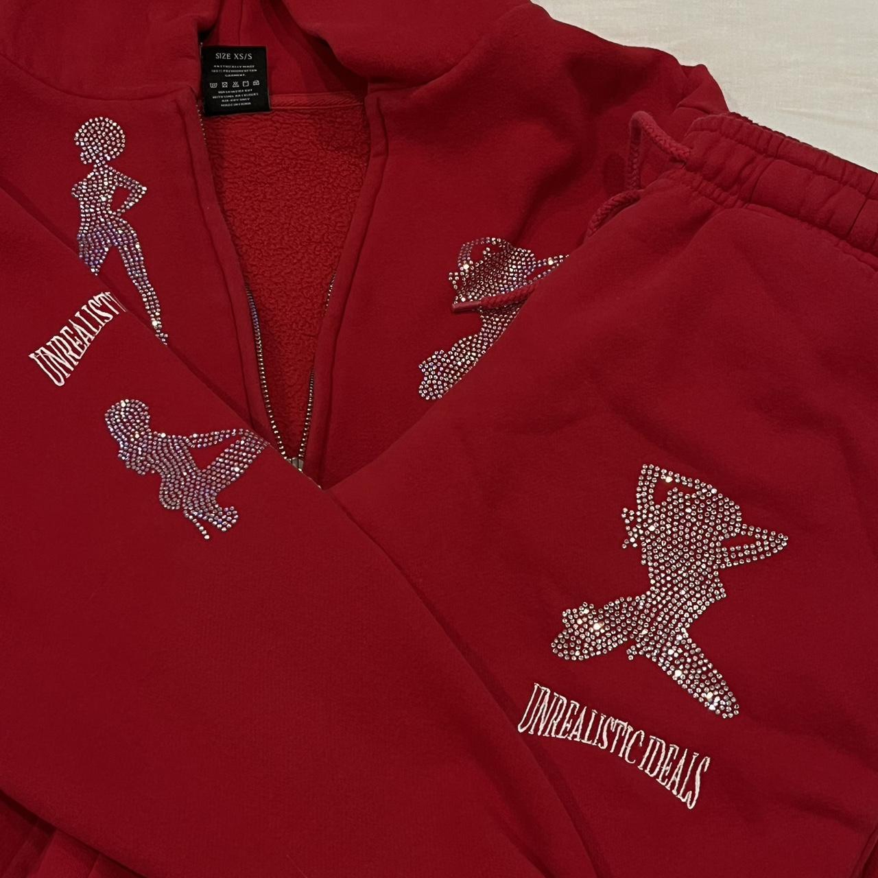 NAME COLLECTIVE red bedazzled sweats set, worn many... - Depop