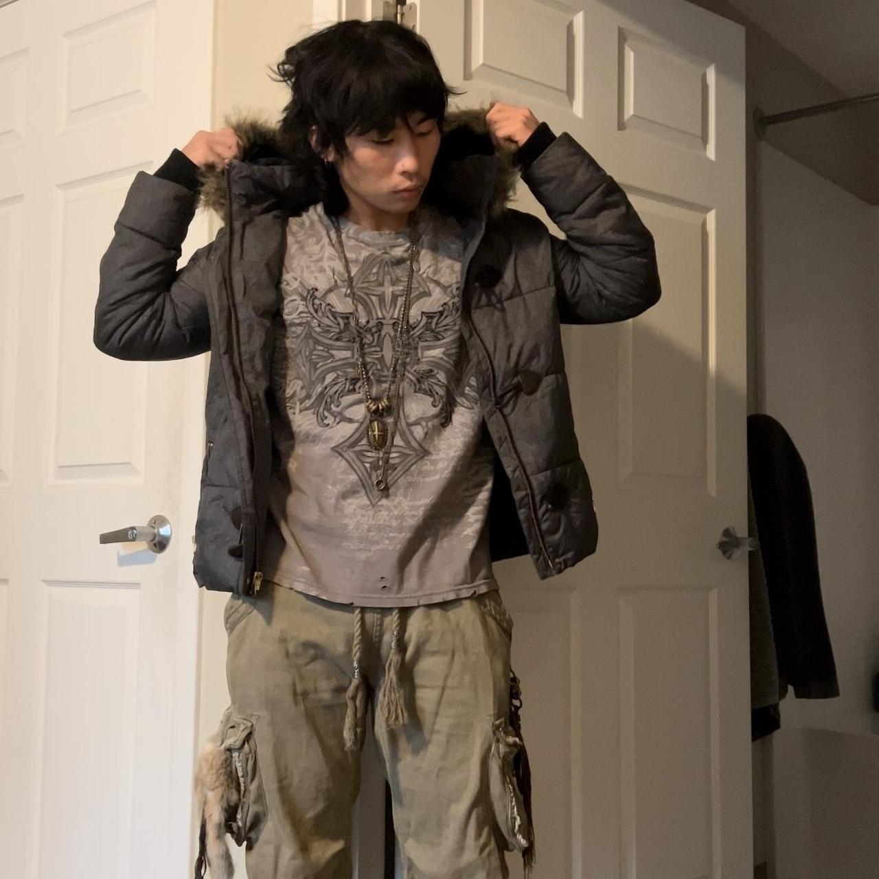 Y2k fur hood puffer jacket - perfect for the winter... - Depop