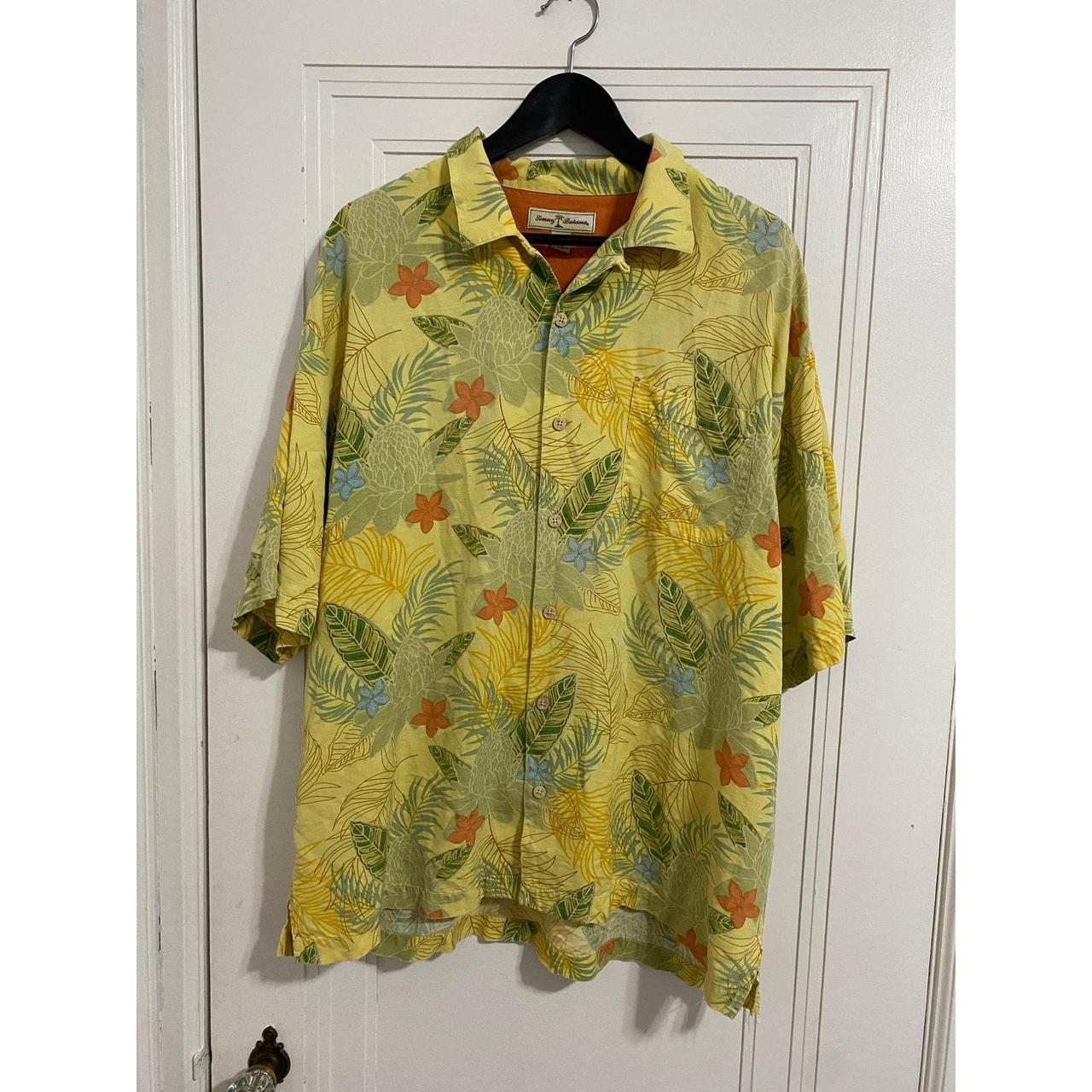 Tommy Bahama 100% Silk yellow floral Hawaiian Shirt.... | Depop