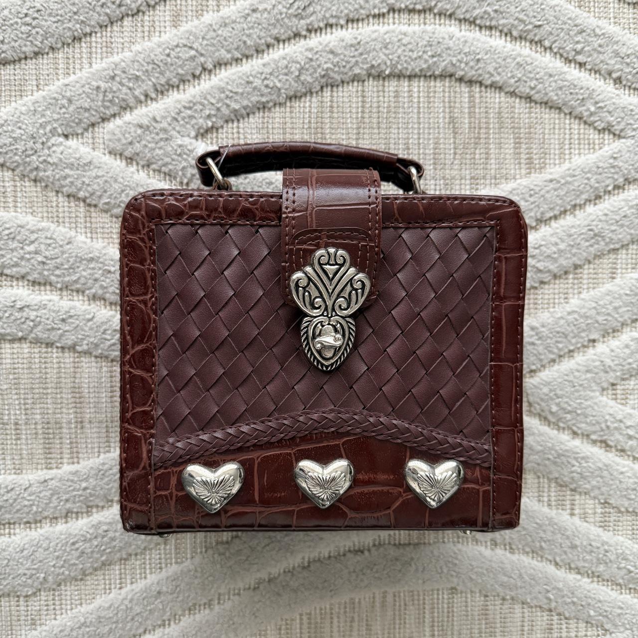 Brighton Vintage Brown leather mini box purse with... | Depop