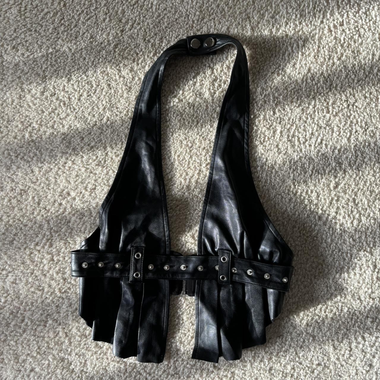 THE KRIPT Black Leather Micro Top with Silver... - Depop