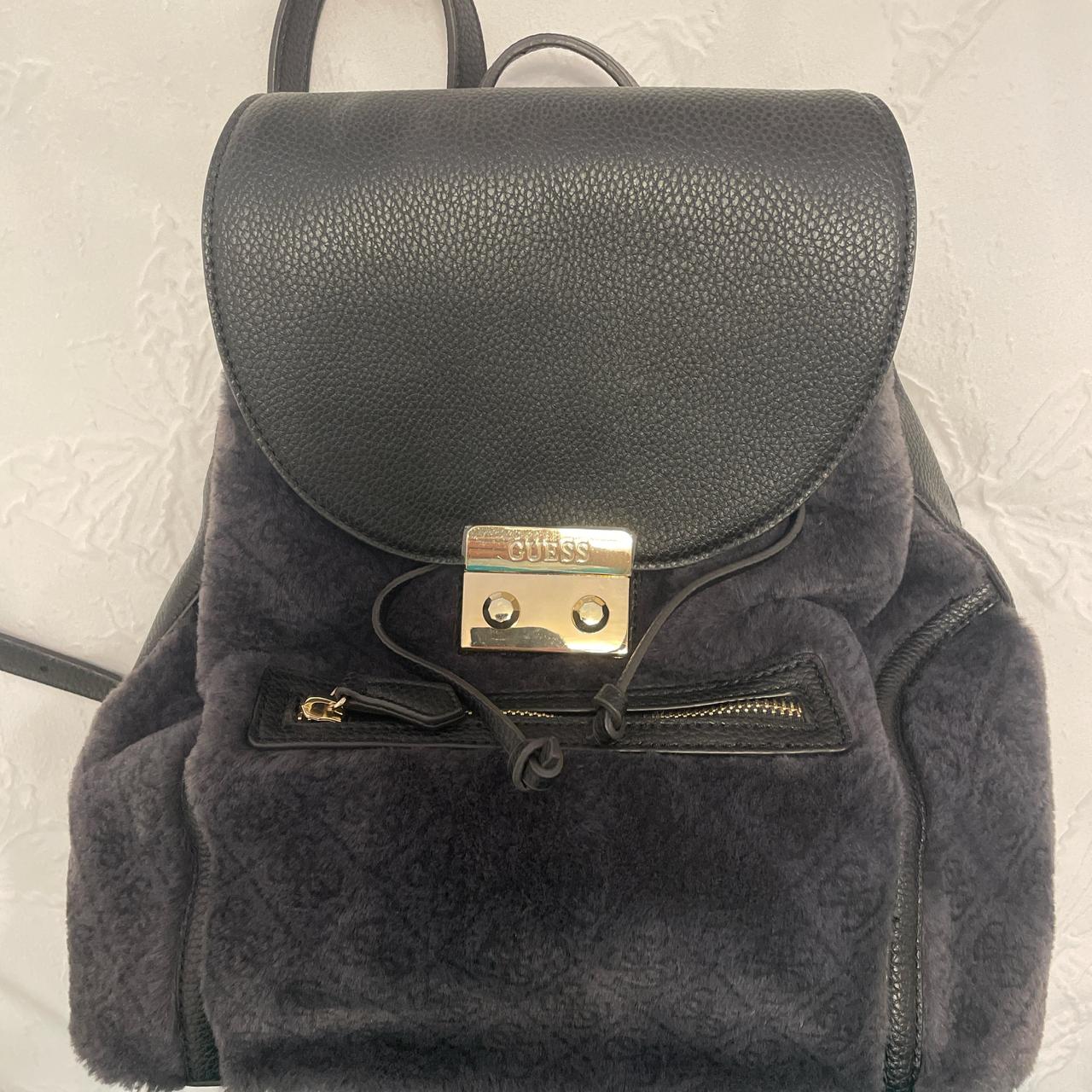 Guess cute grey fur back pack Perfect condition... - Depop