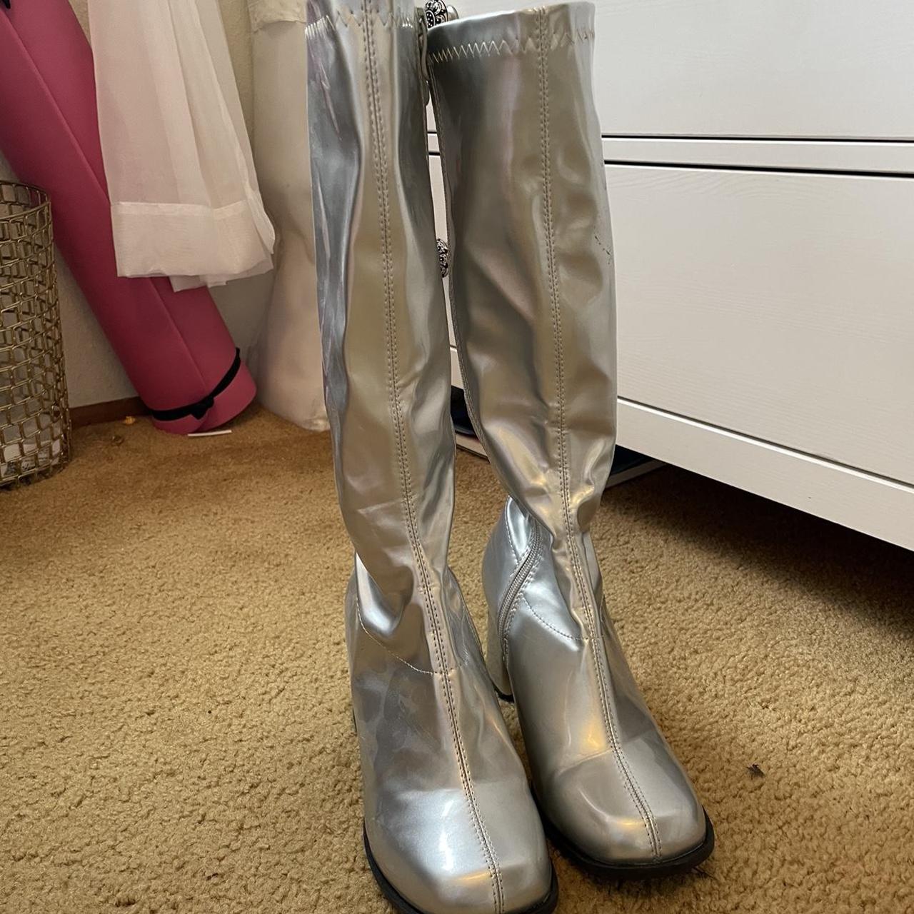 Silver go-go boots! Only worn once! Good condition,... - Depop