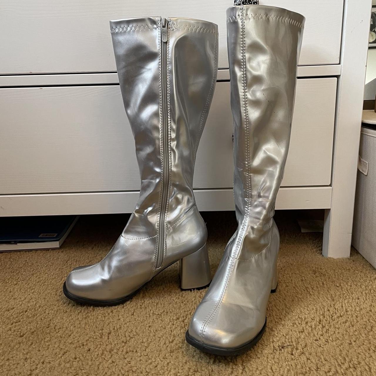Silver go-go boots! Only worn once! Good condition,... - Depop