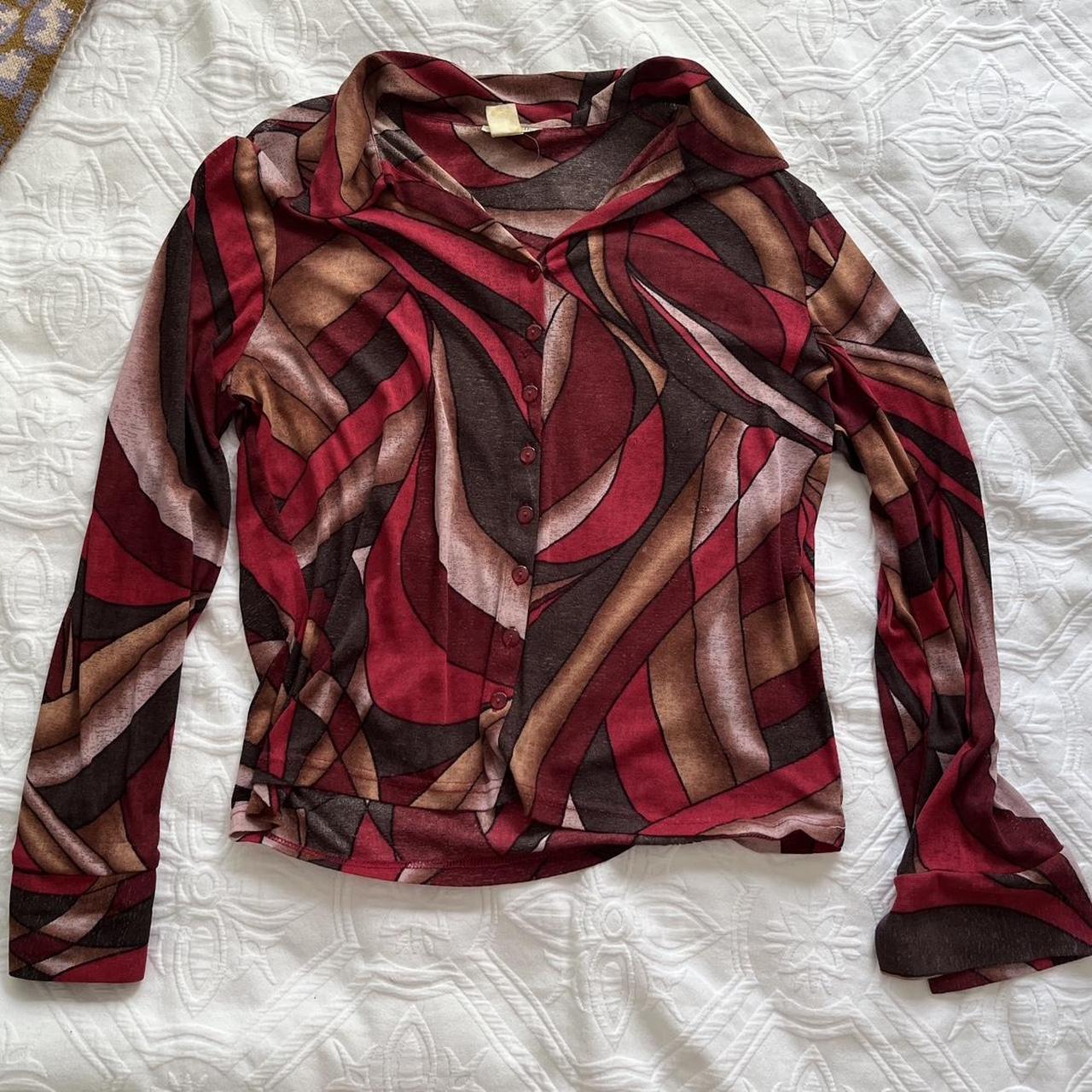 Funky patterned shirt. Bell sleeve detail. Small... - Depop