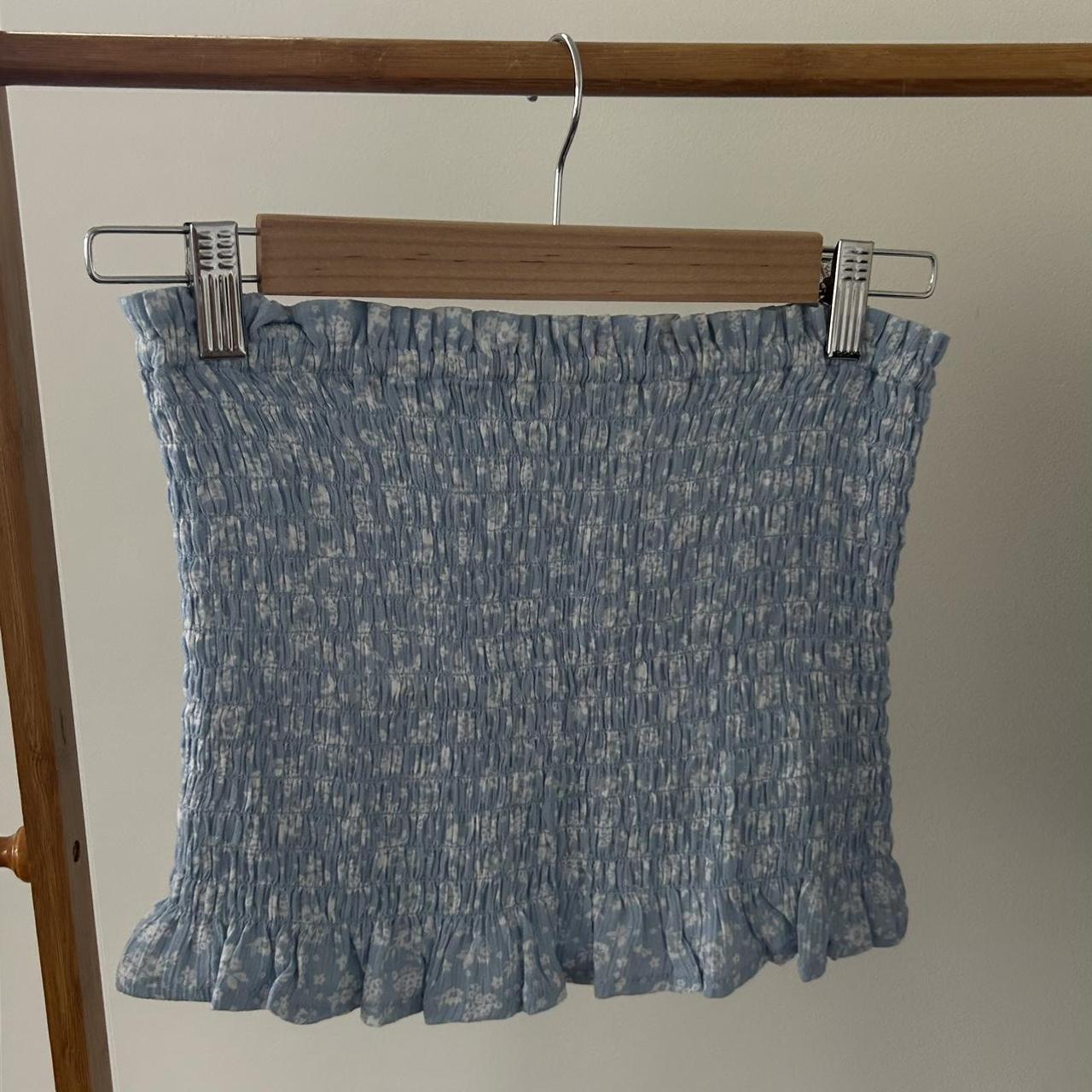 supre blue floral top strapless, shirred worn twice - Depop