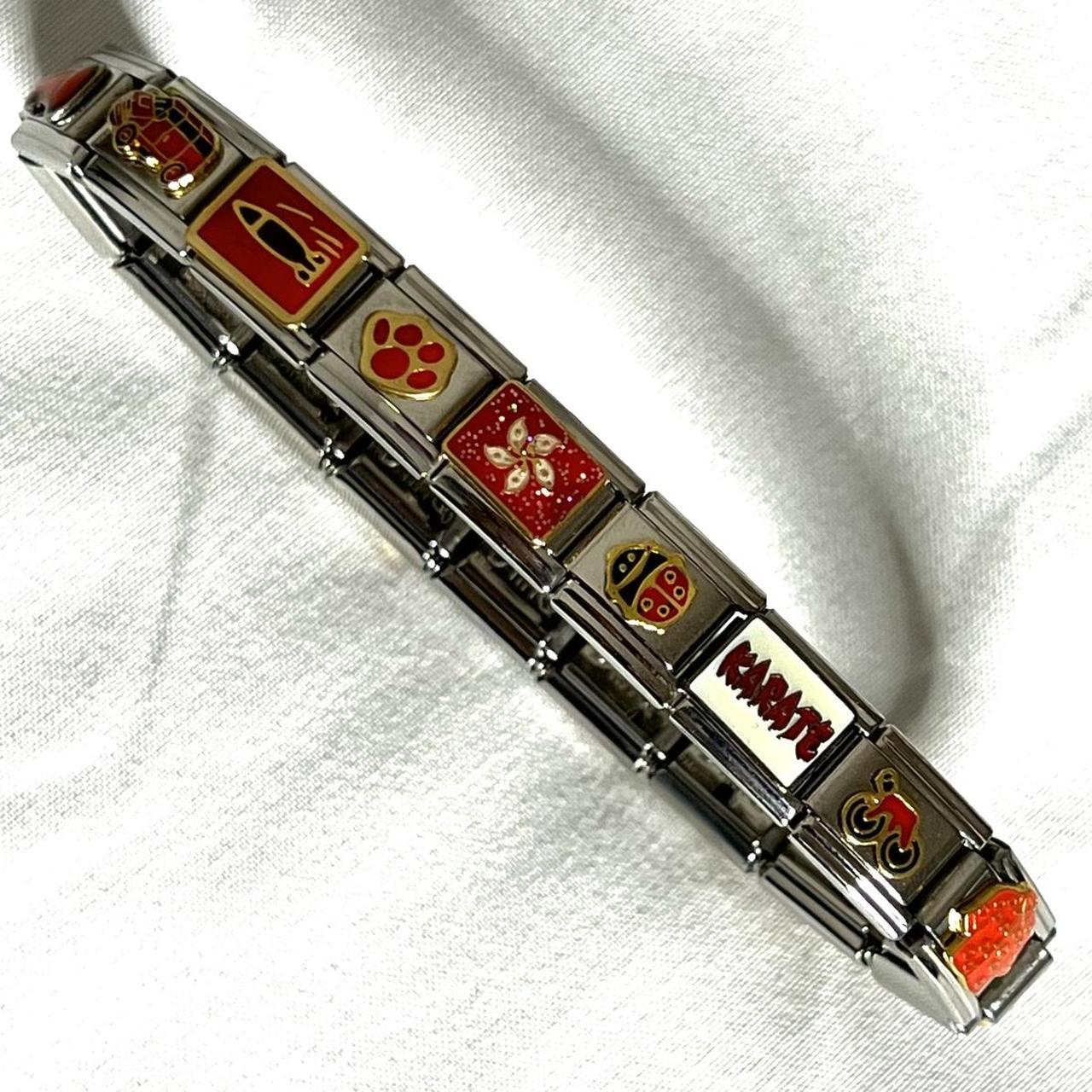18 link red Italian charm bracelet -about 9mm thick... - Depop