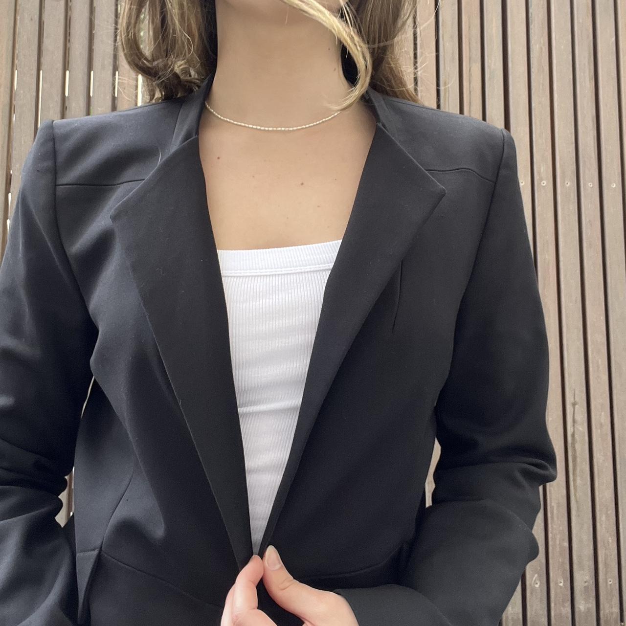 black zara woman blazer has beautiful lining with... - Depop