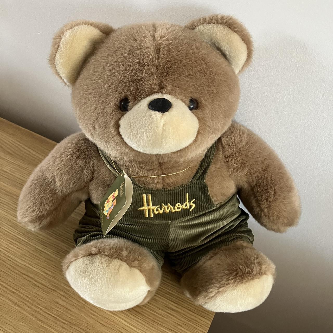 Harrods Bear Dungarees Overalls Soft Toy Plush Teddy... - Depop
