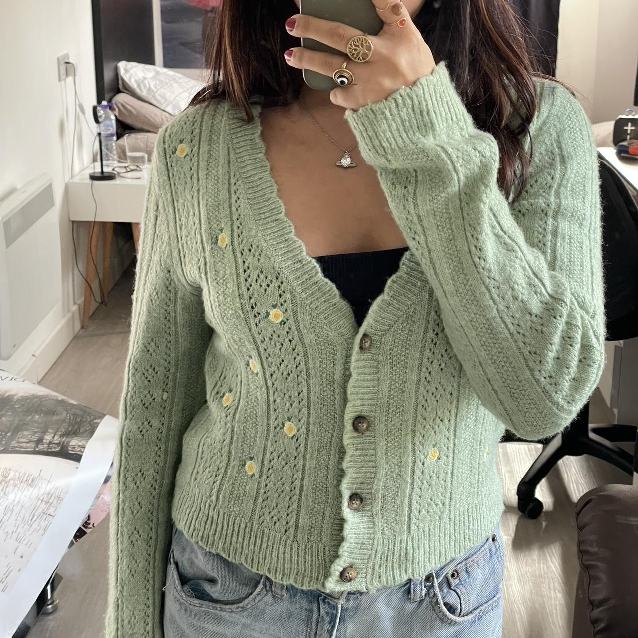 UO embroidered cardigan really cute and comfy sage... - Depop