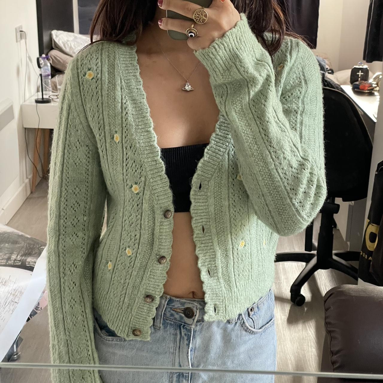 UO embroidered cardigan really cute and comfy sage... - Depop