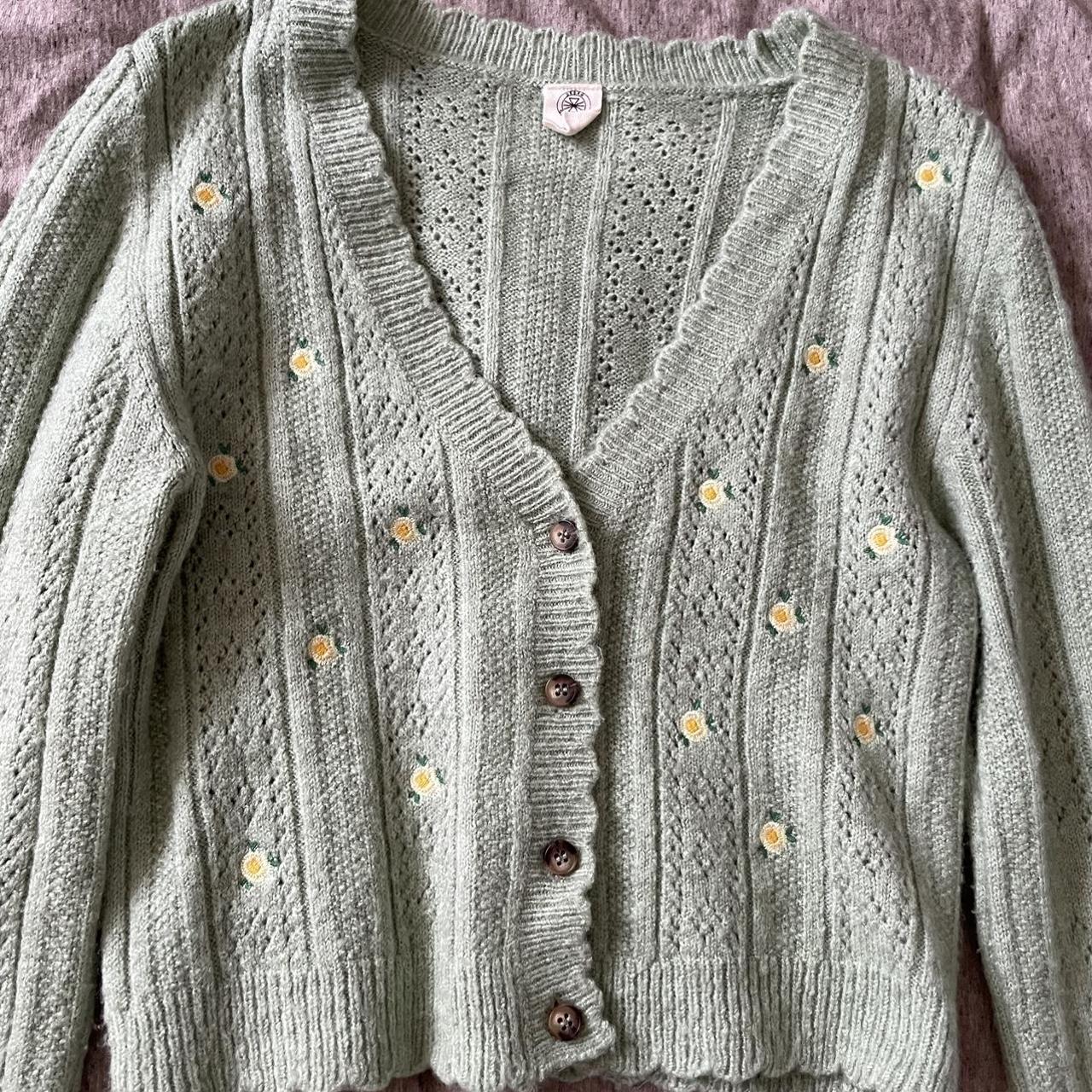 UO embroidered cardigan really cute and comfy sage... - Depop