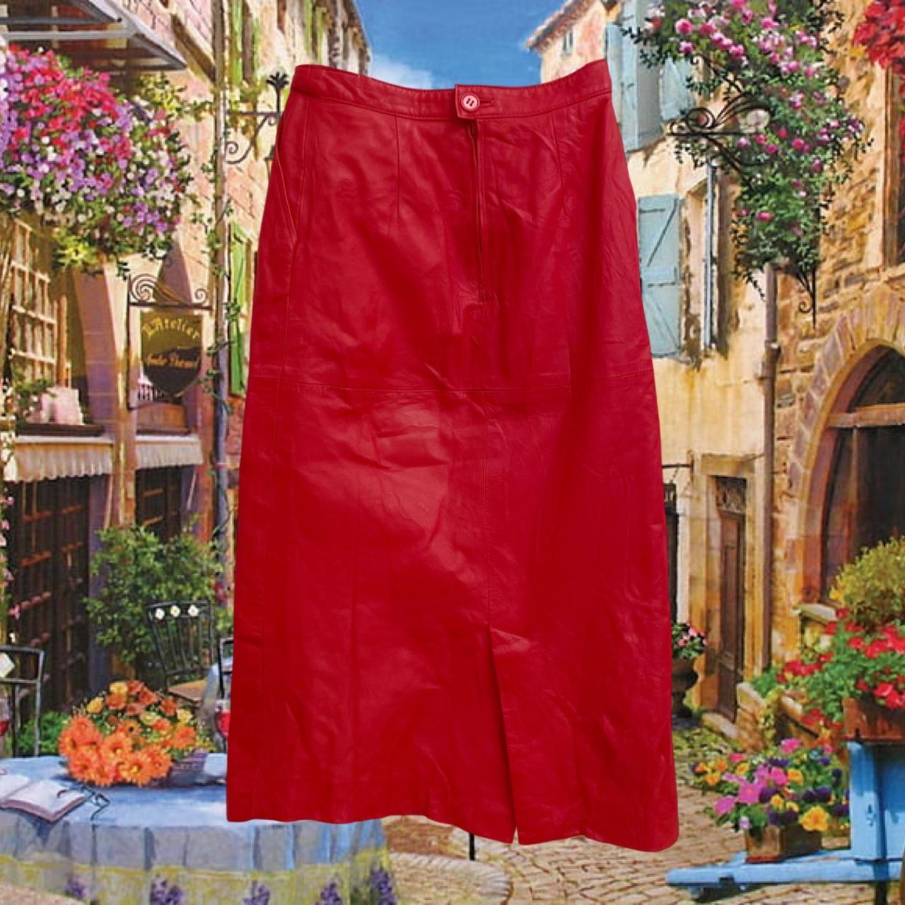 Vintage German 🇩🇪 real leather bright red pencil midi... - Depop