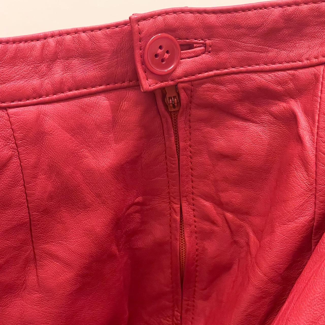 Vintage German 🇩🇪 real leather bright red pencil midi... - Depop