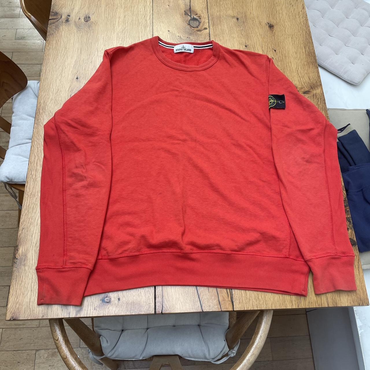 Dark orange almost red stone island sweatshirt.... - Depop