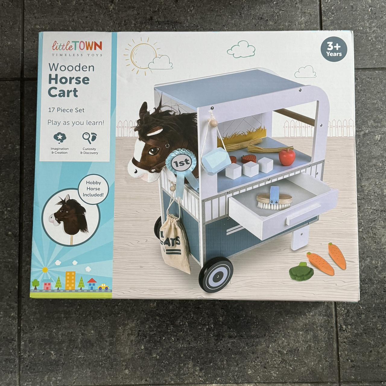 Aldi Little Town Wooden Horse Box Cart 17 Piece Role... - Depop