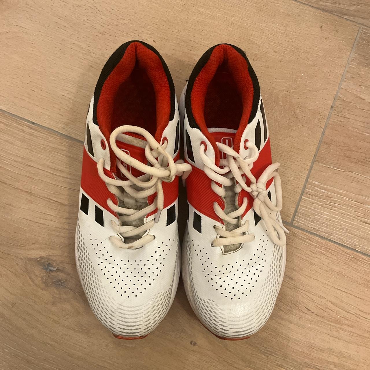 RED AND WHITE SPIKED TRAINERS great for track... - Depop
