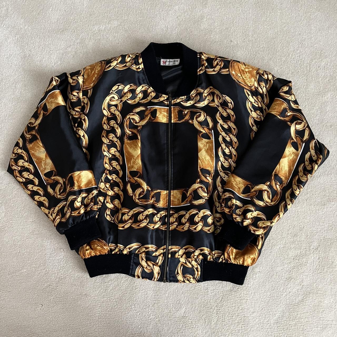 Crazy Chains Pattern Silky Bomber Jacket with padded... - Depop