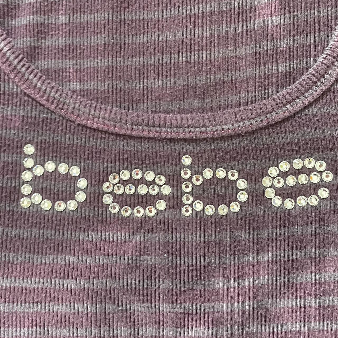 dark purple striped bebe top with rhinestones was... - Depop