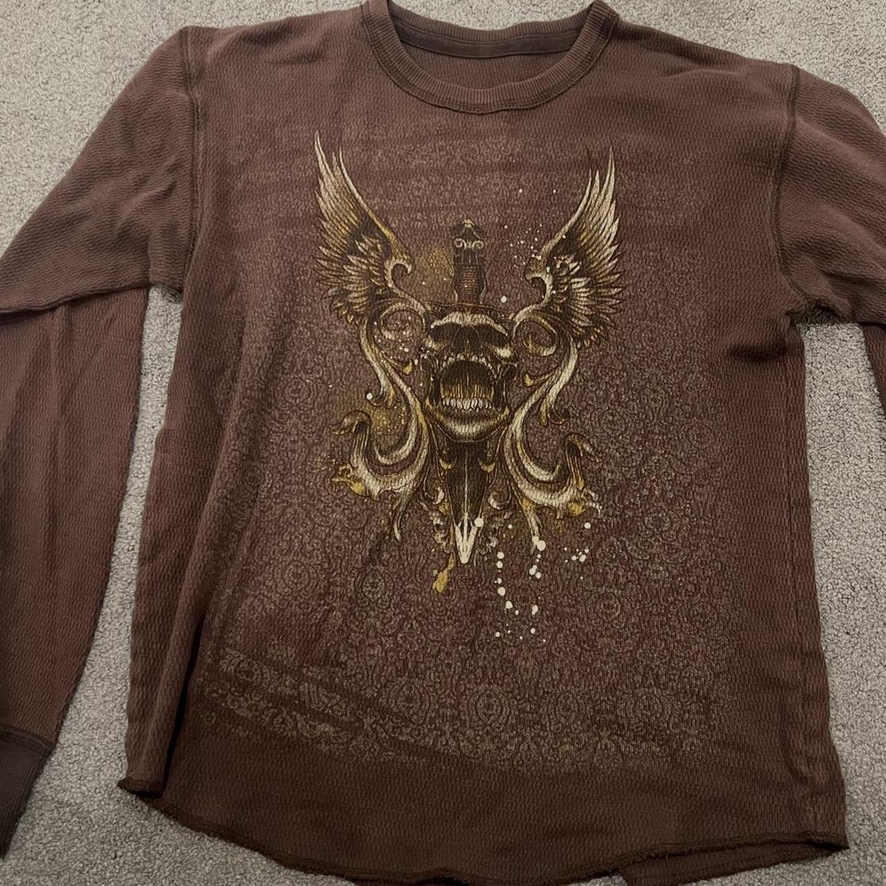 STRANDED BROWN SKULL THERMAL LONG SLEEVE Brand:... - Depop