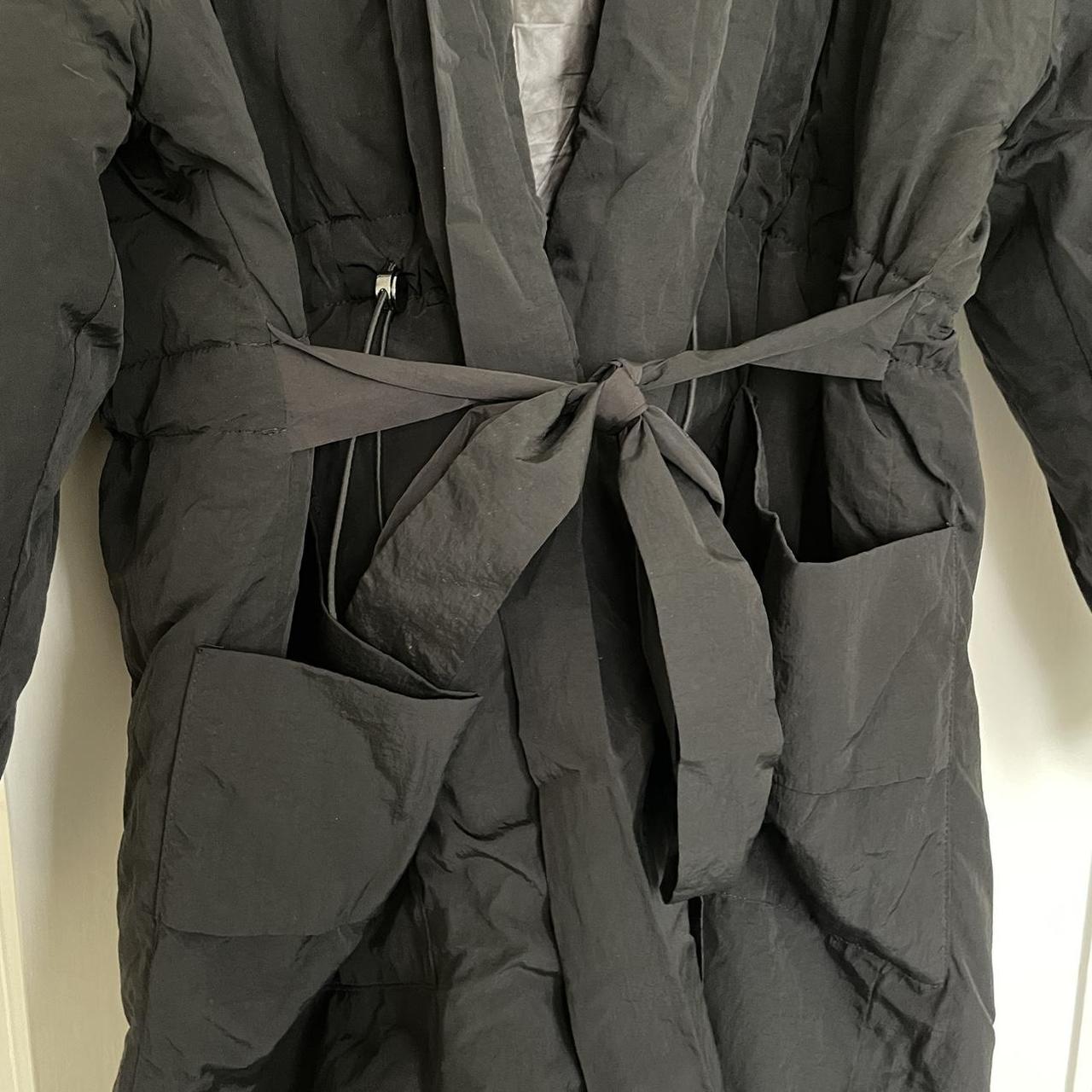 Zara black shell jacket with tie belt and hood. In... - Depop