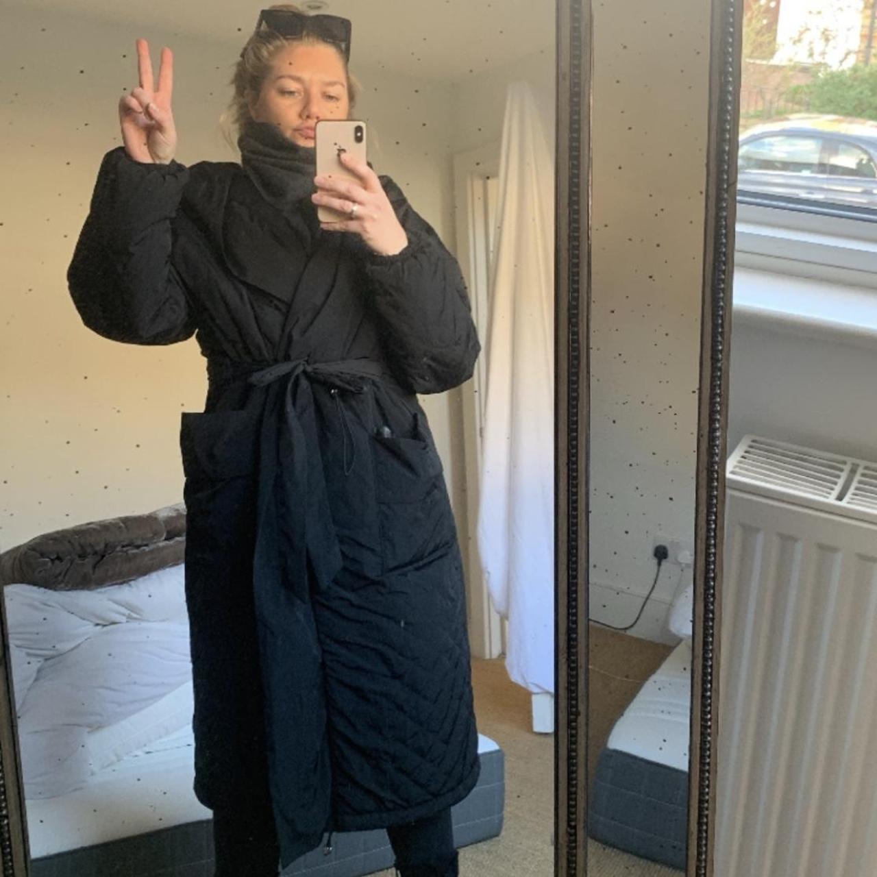 Zara black shell jacket with tie belt and hood. In... - Depop