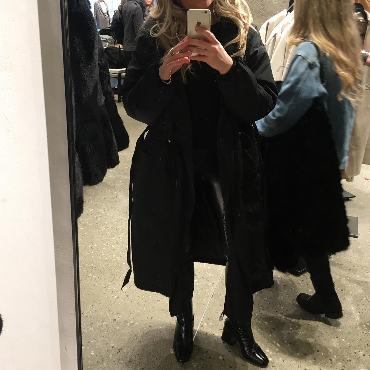 Zara black shell jacket with tie belt and hood. In... - Depop