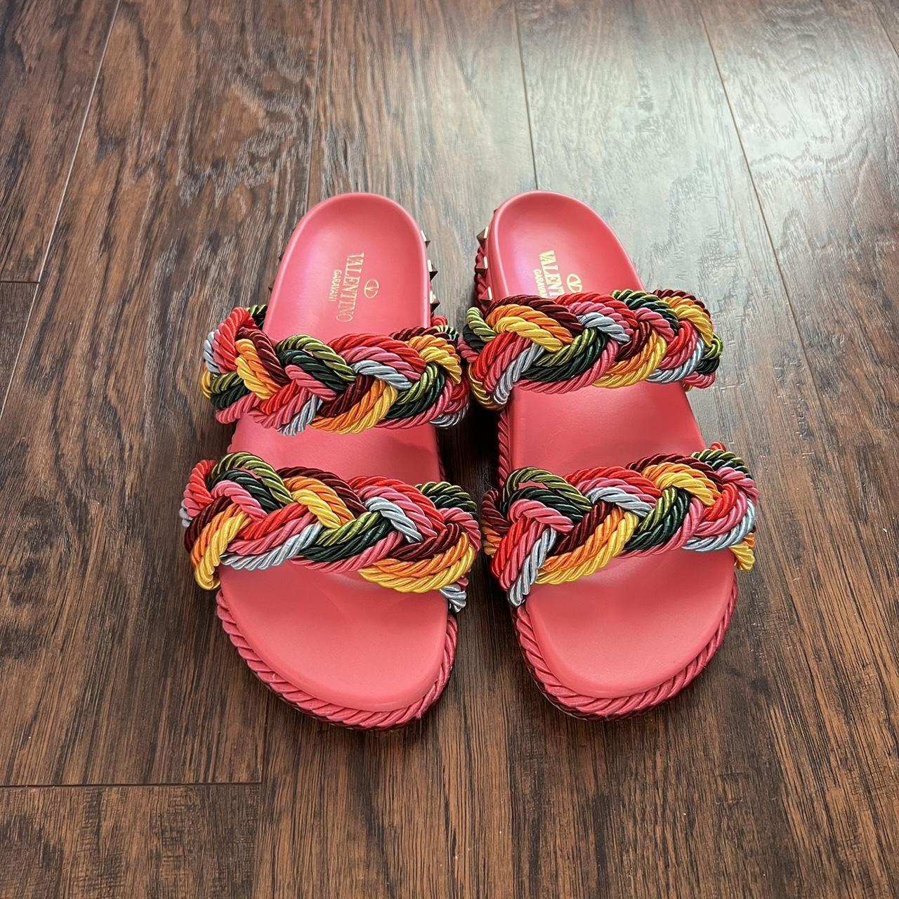 Valentino Rockstud Pink Rainbow Braided Sandals Worn... - Depop
