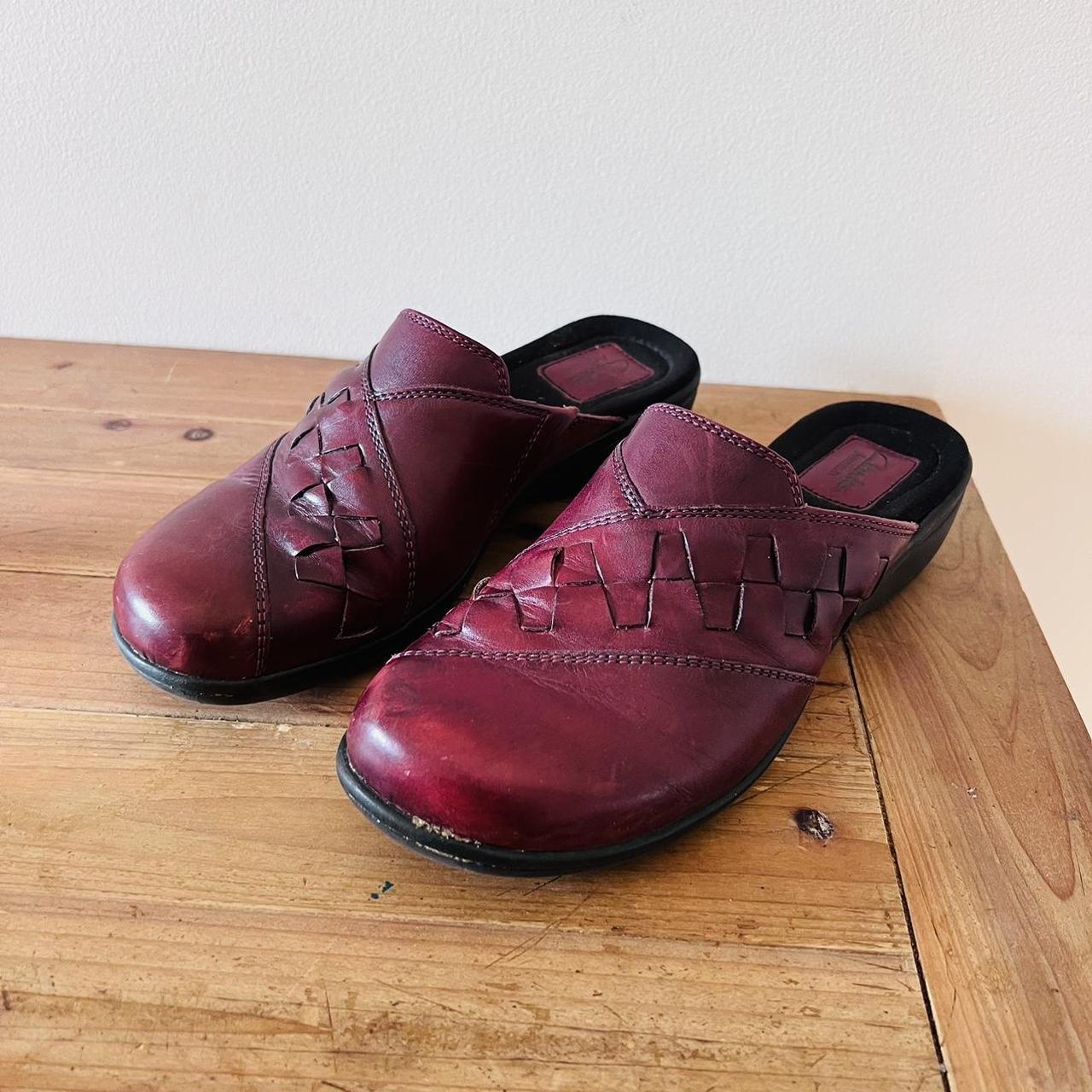 Clark’s leather clogs Leather upper and fabric... - Depop