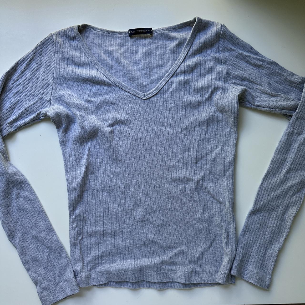 brandy melville grey ribbed long sleeve shirt - Depop