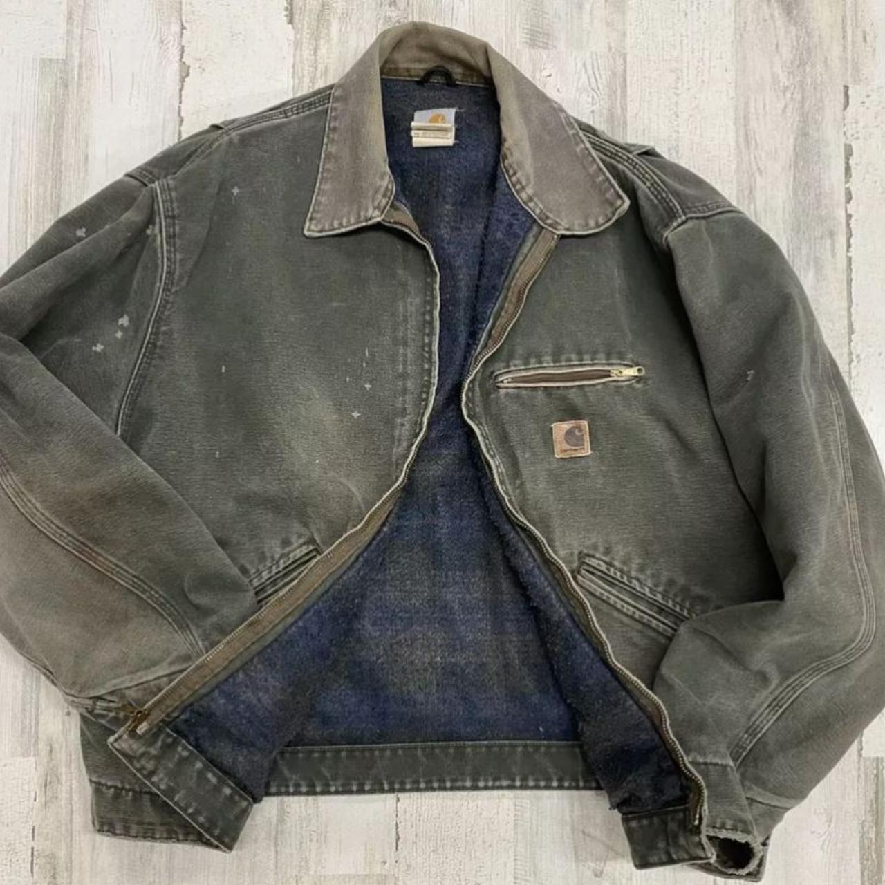 Vintage Distressed Carhartt Detroit Jacket J97 MOS... - Depop
