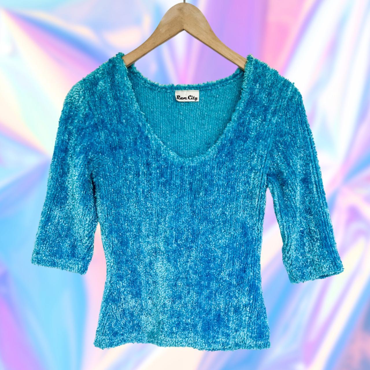 ⚡Y2K Fuzzy Teal Rave City Party... - Depop