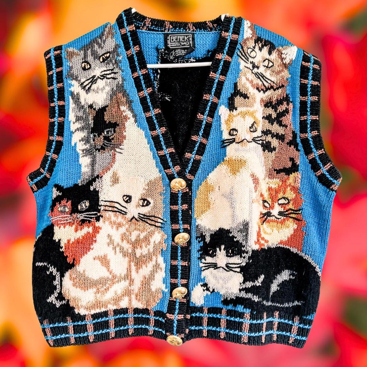 Vintage Cat Sweater Vest ⚡️ Hand-Knit ⚡️ Berek Marta D... - Depop