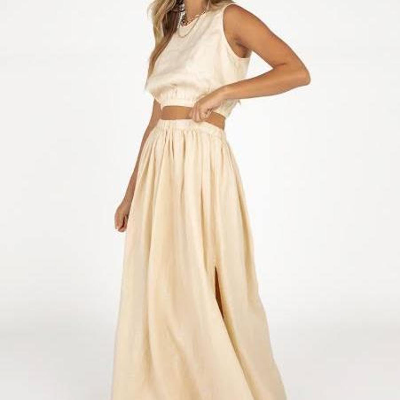 Dissh Linen Skirt Top Set in Cream Stone Skirt -... - Depop